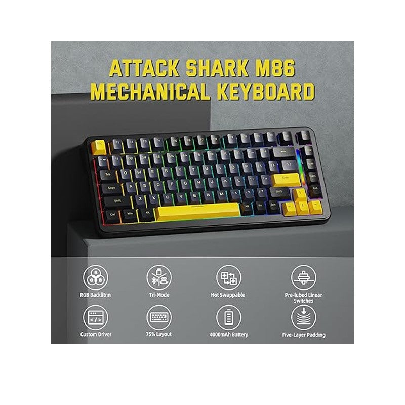 ATTACK SHARK M86 Tri-Mode (USB-C/2.4G Wireless/Bluetooth) 75% ANSI Lay