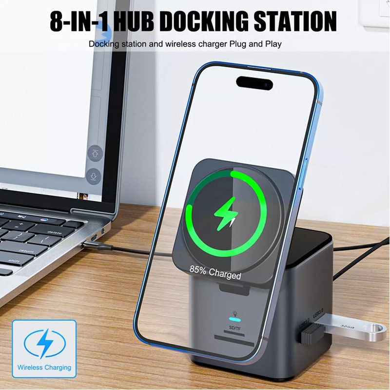 Buy 8 in 1, USB C Magnetic Docking Station Wireless Charger 100W PD 4K ...