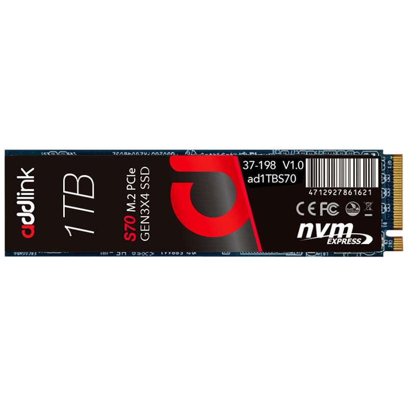 Addlink S70 Lite M.2 2280 SSD, Black, 1TB, Gen3X4, NVMe, PCIe, ad1TBS7