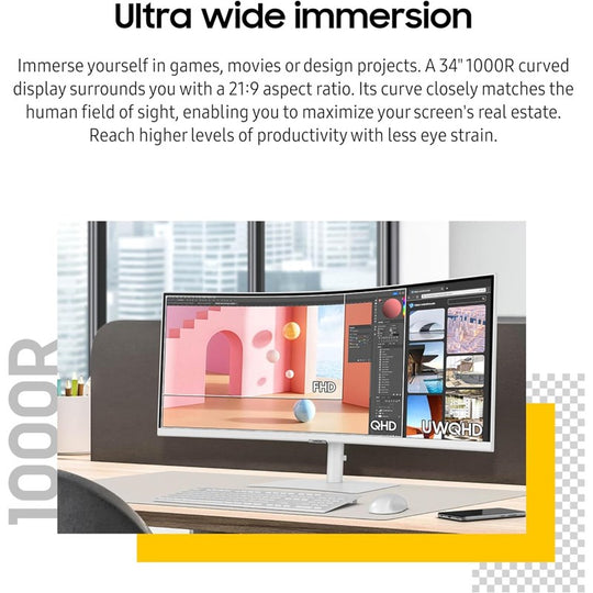 Buy Samsung ViewFinity S6 34" UWQHD Ultra Wide Curved Monitor ...